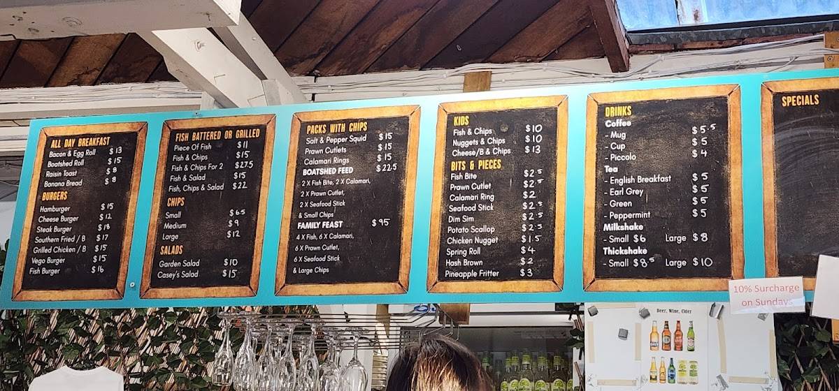 Menu at Tuross Boatshed & Cafe, Tuross Head, 93 Trafalgar Rd