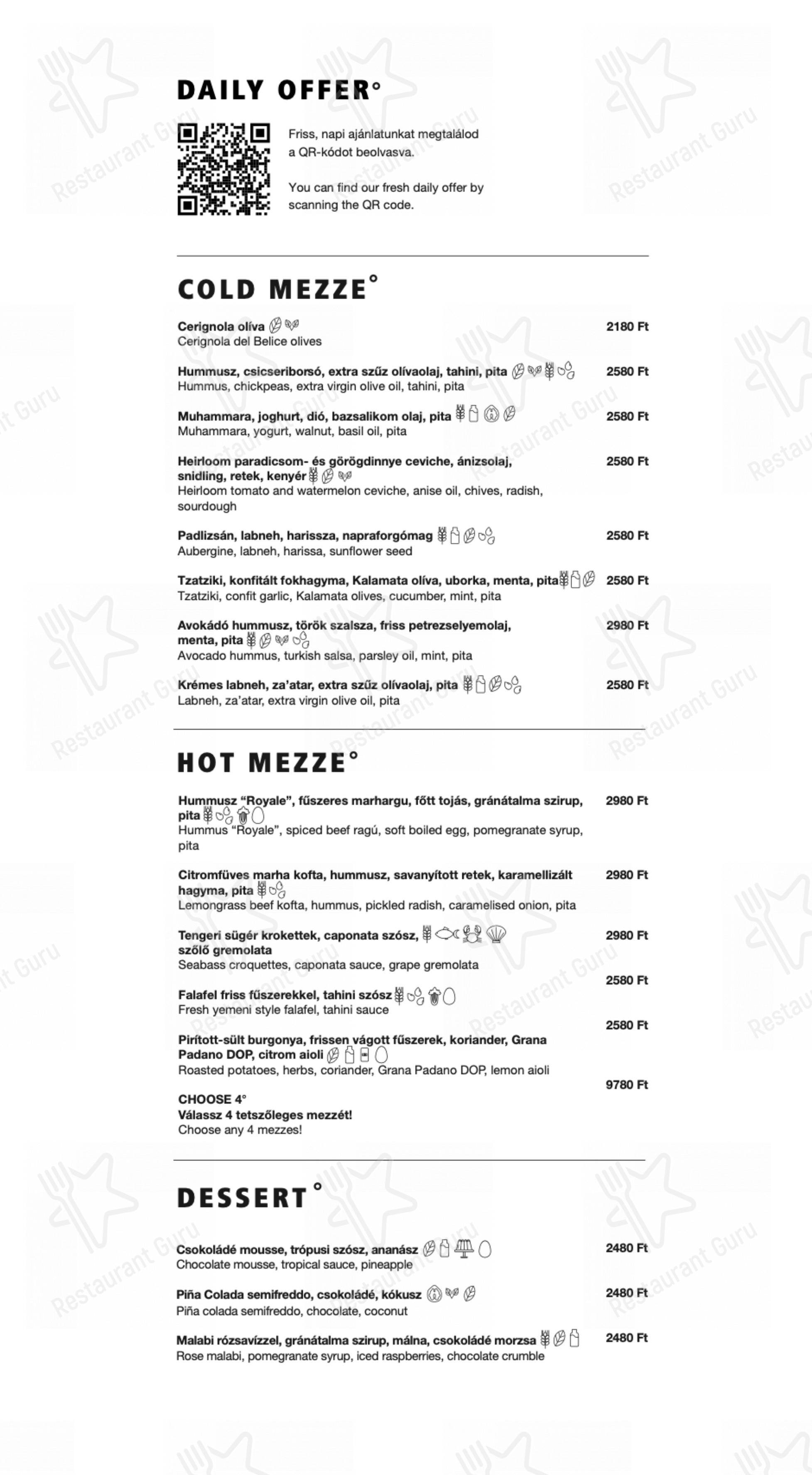 Menu at Twentysix Budapest Restaurant, Budapest