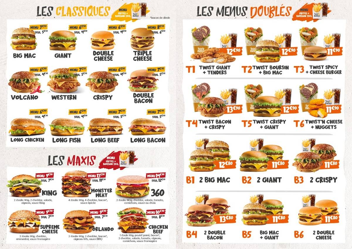 Menu au Twist'n Burger restaurant, Colombes