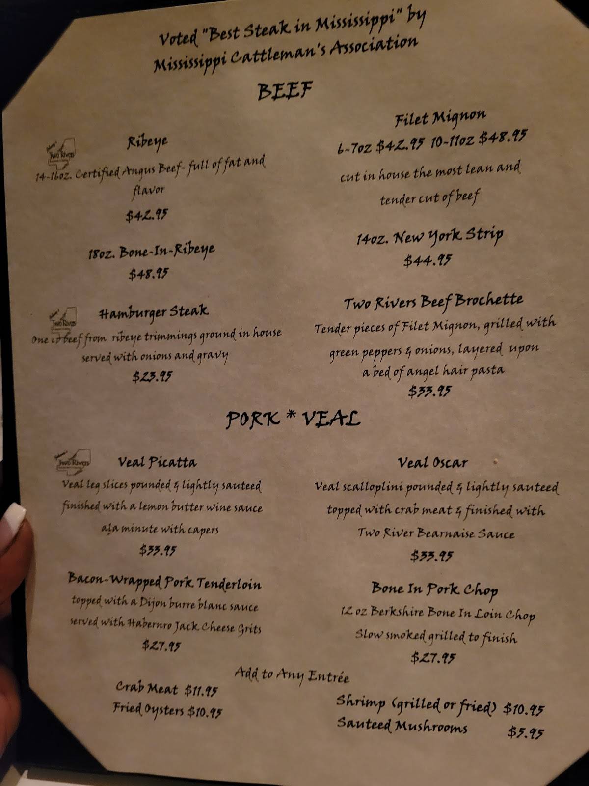 Menu at Two Rivers Restaurant, Canton