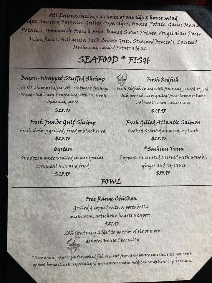 Menu at Two Rivers Restaurant, Canton