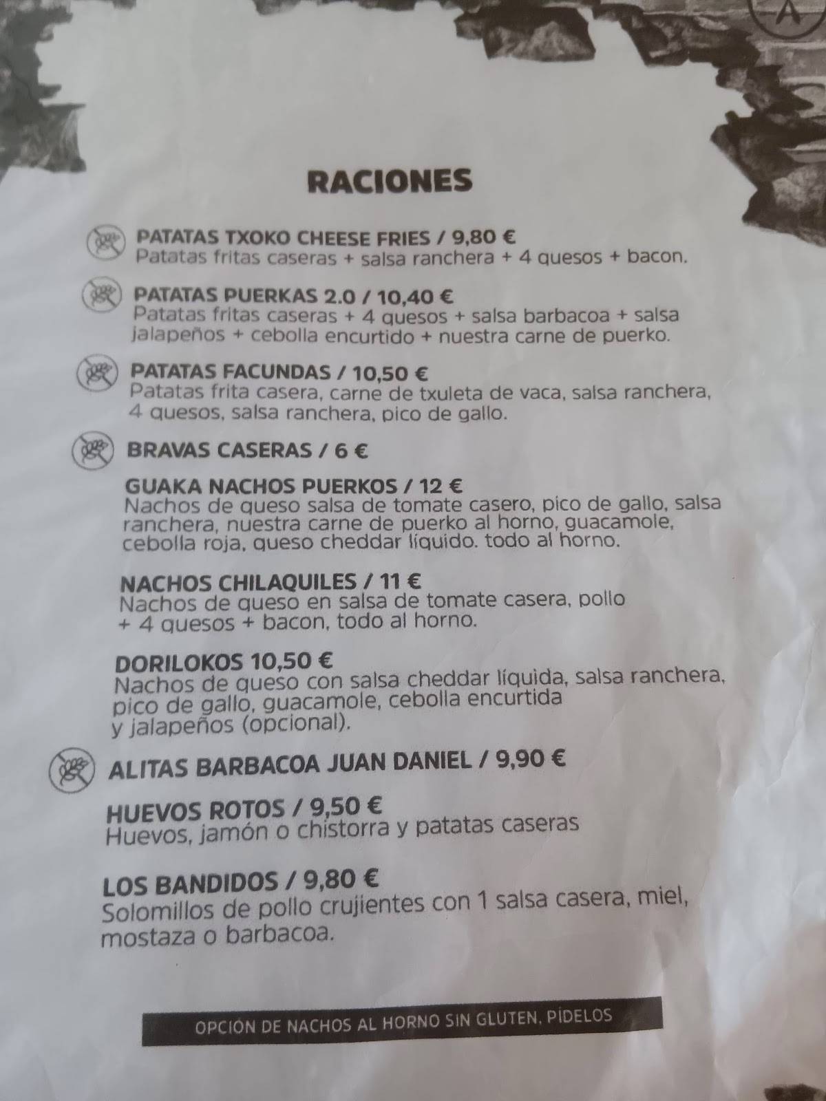 Carta del restaurante Txoko Beriain, Beriáin
