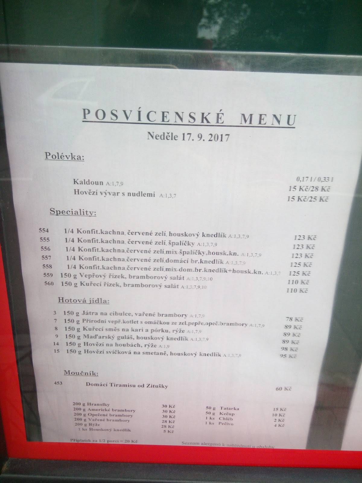 Menu at Restaurace U Věže restaurant, Týniště nad Orlicí