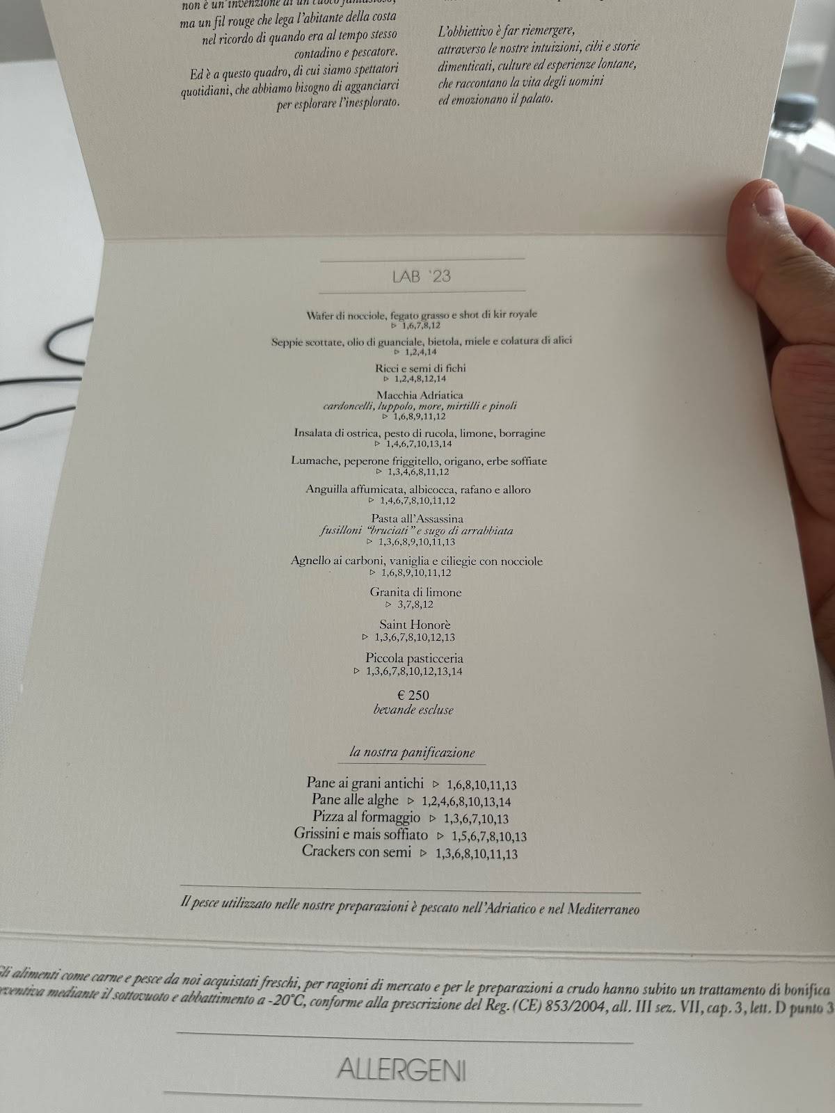 Menu da Ristorante Uliassi, Senigallia