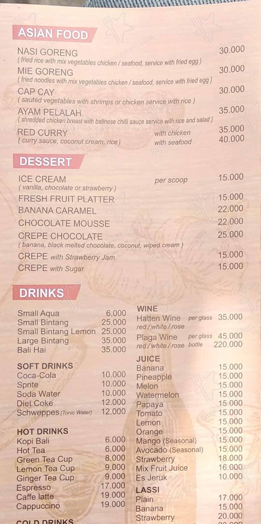 Menu at Umah Pizza restaurant, Ubud