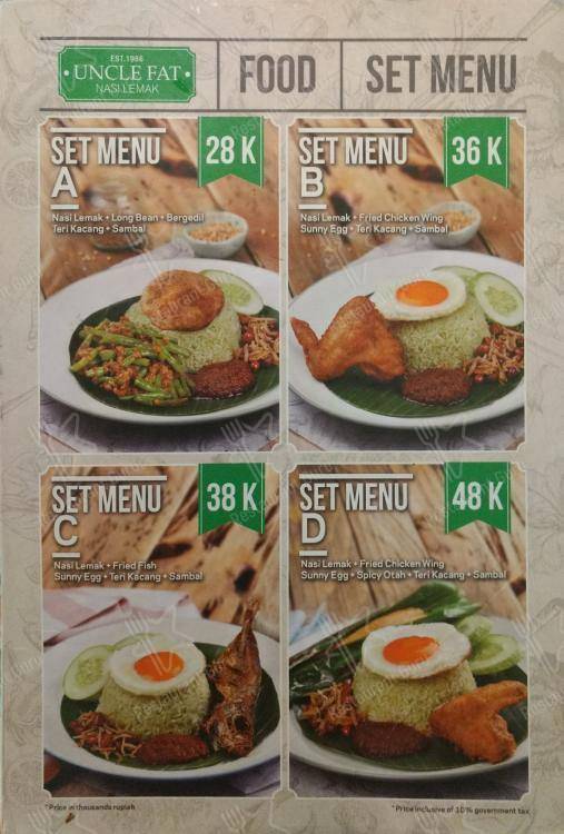 Menu at Uncle Fat restaurant, Jakarta