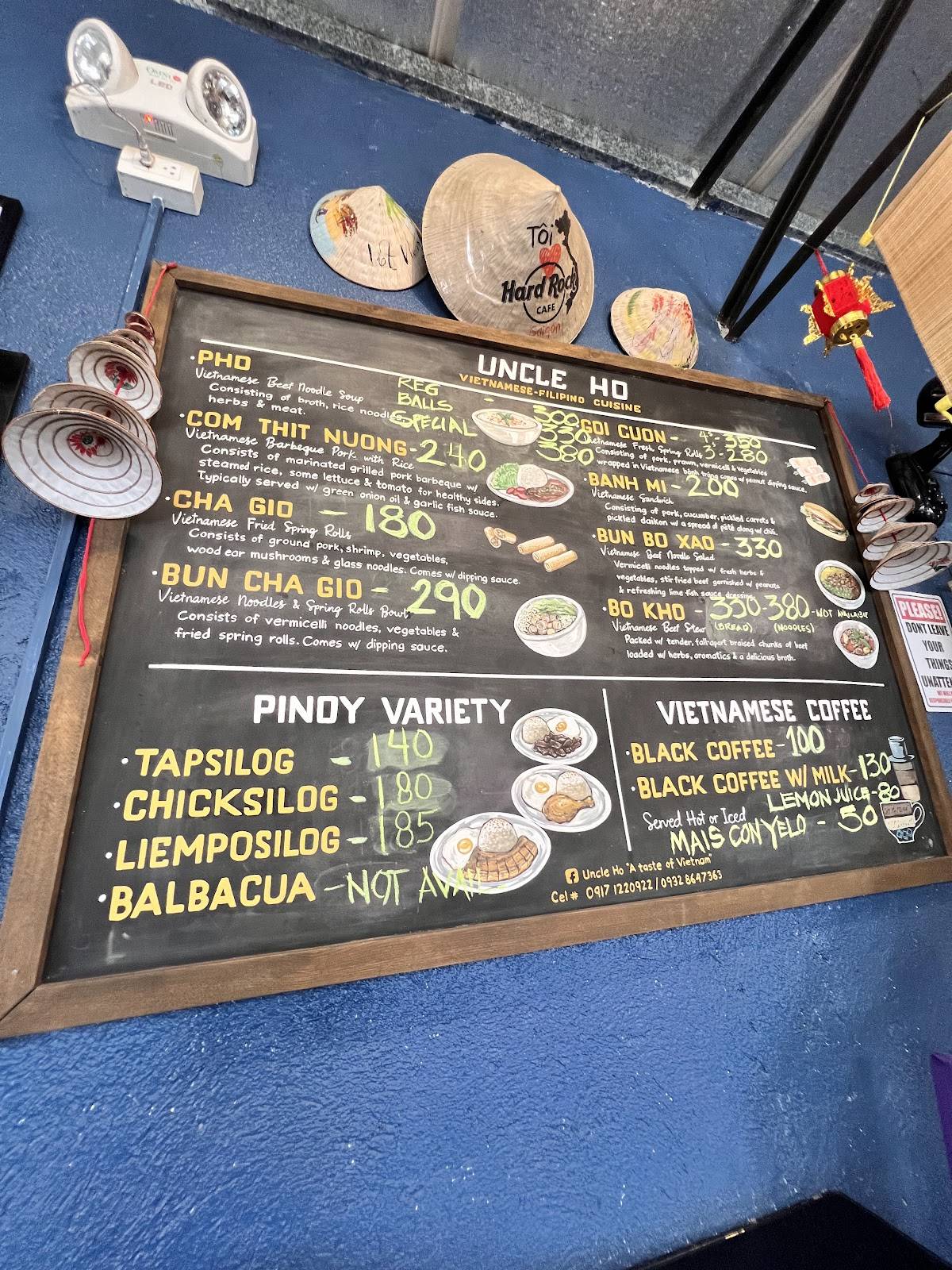 Menu at Uncle Ho Vietnamese and Filipino Cuisine restaurant, Silang