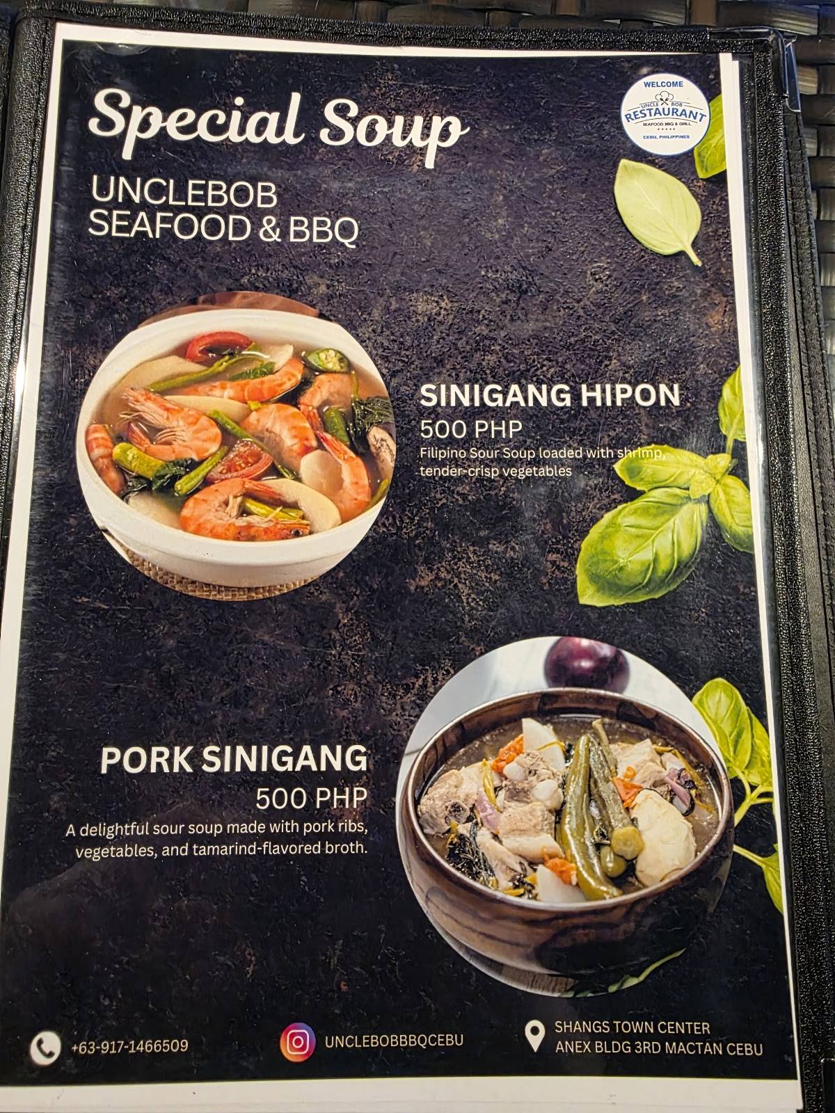 Menu at Unclebob seafood BBQ Restaurant, Lapu-Lapu City