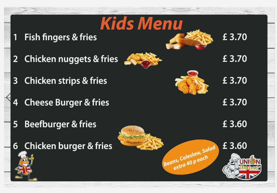 Menu at Union Diner restaurant, Sheffield