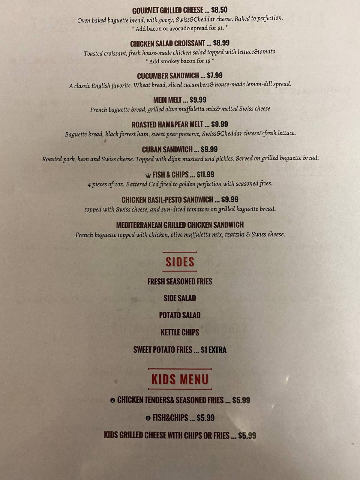 Menu at Union Jack Cafe, Rainbow City