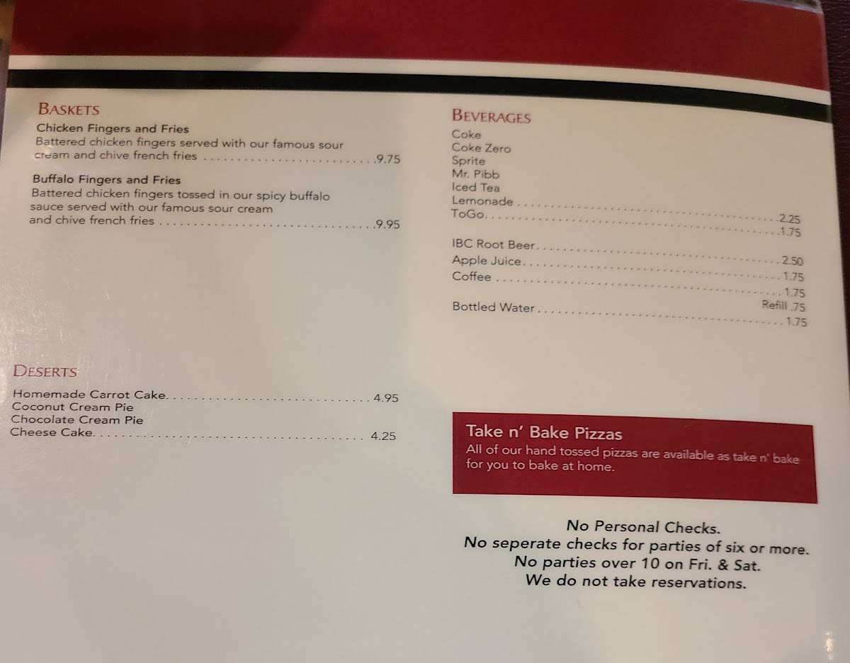 Menu at Upper Crust pizzeria, Hardeeville
