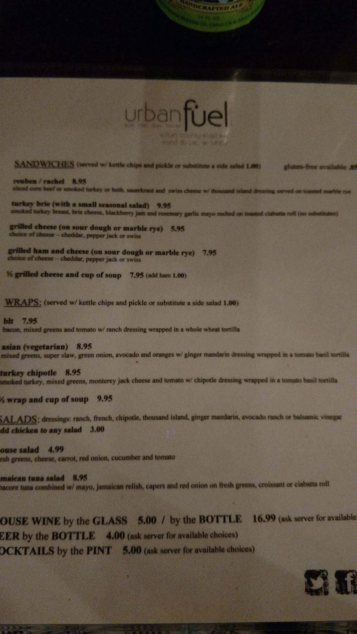 Menu at Urban Fuel Coffee Station pub & bar, Fond du Lac