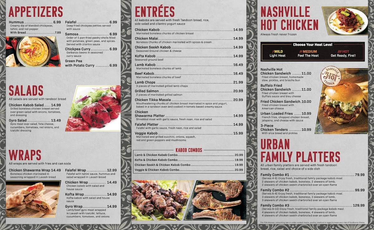 Menu at Urban Kabob restaurant, Marriottsville