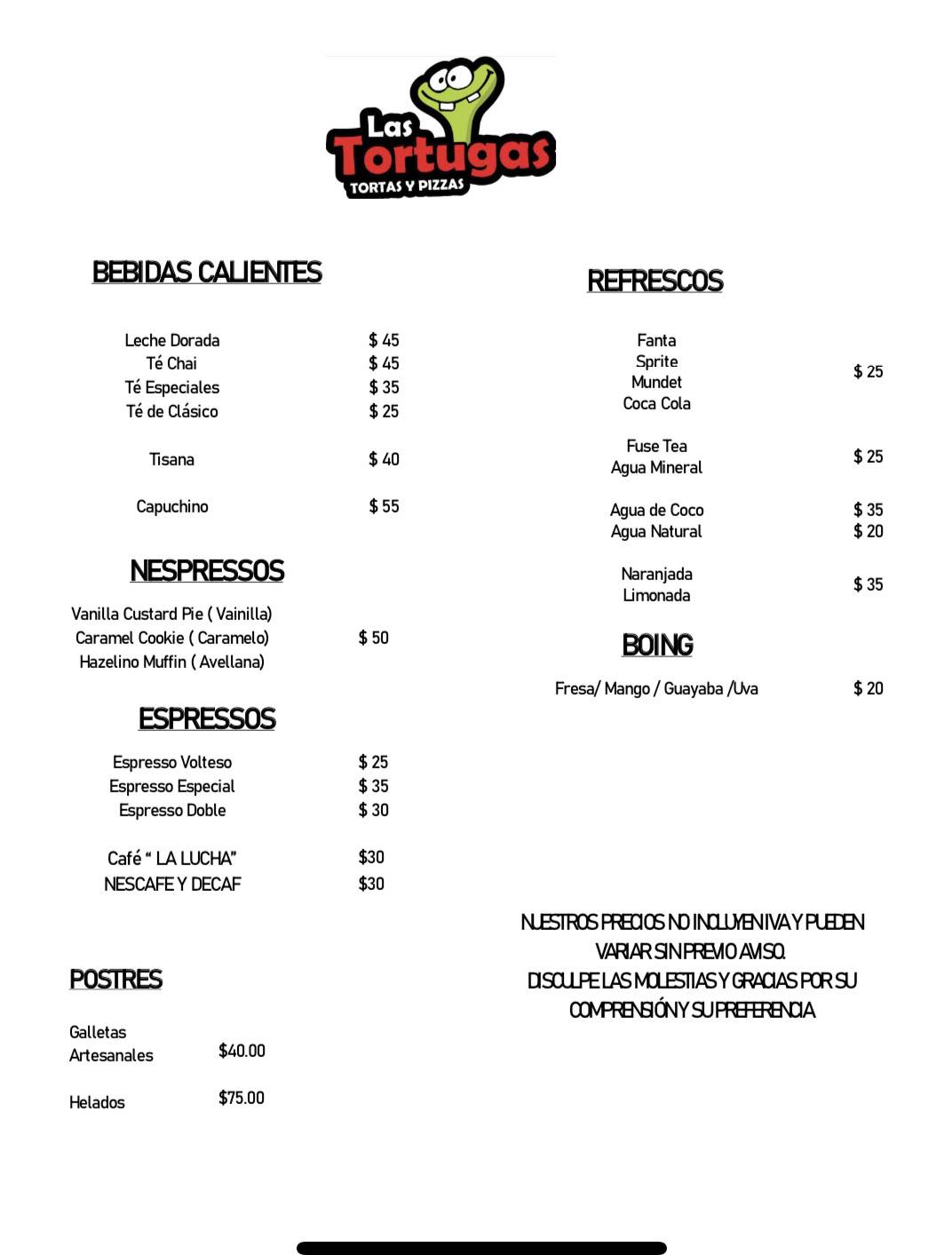 Menu at Las TORTUGAS Tortas y Jugos Uruapan restaurant, Uruapan