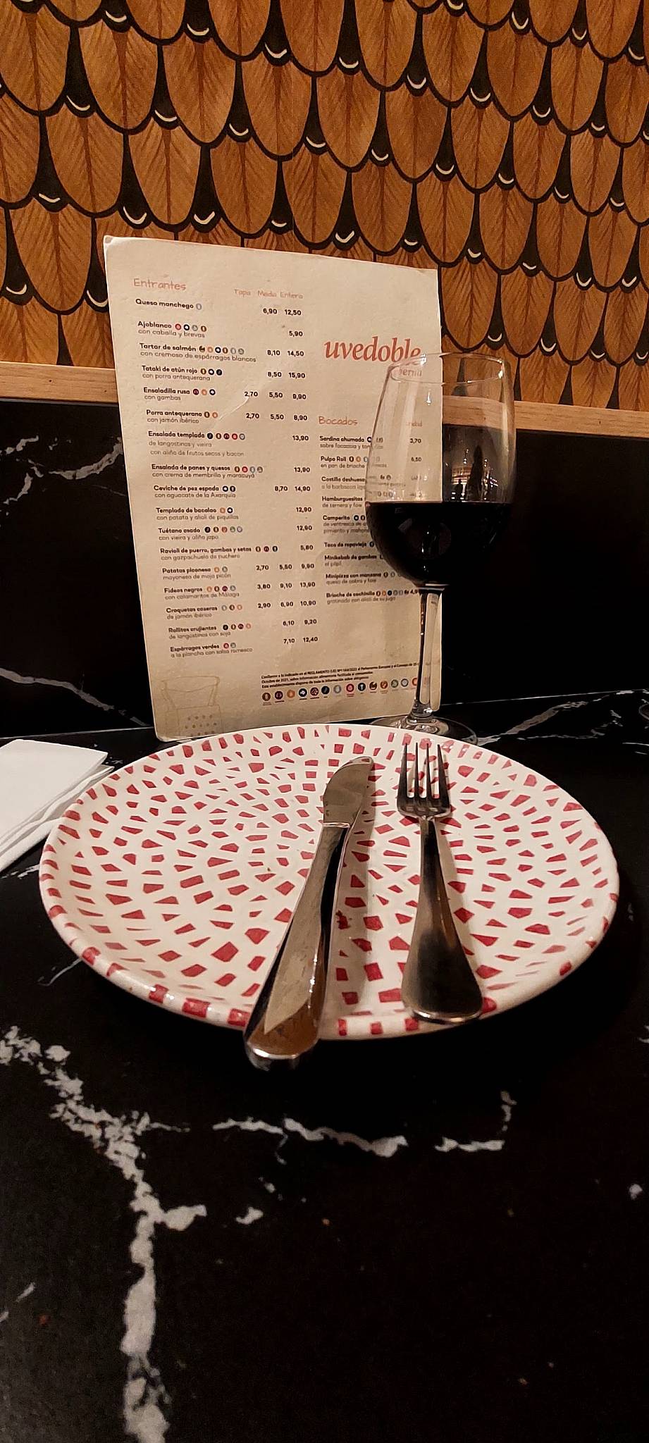 Carta del restaurante Uvedoble Taberna, Málaga