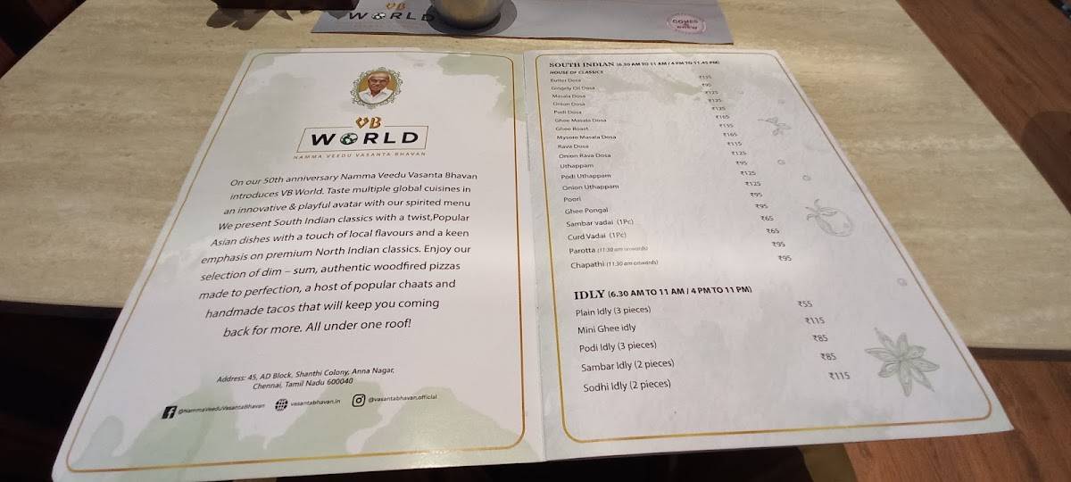 Menu at VB World by Namma Veedu Vasanta Bhavan, Chennai, 45