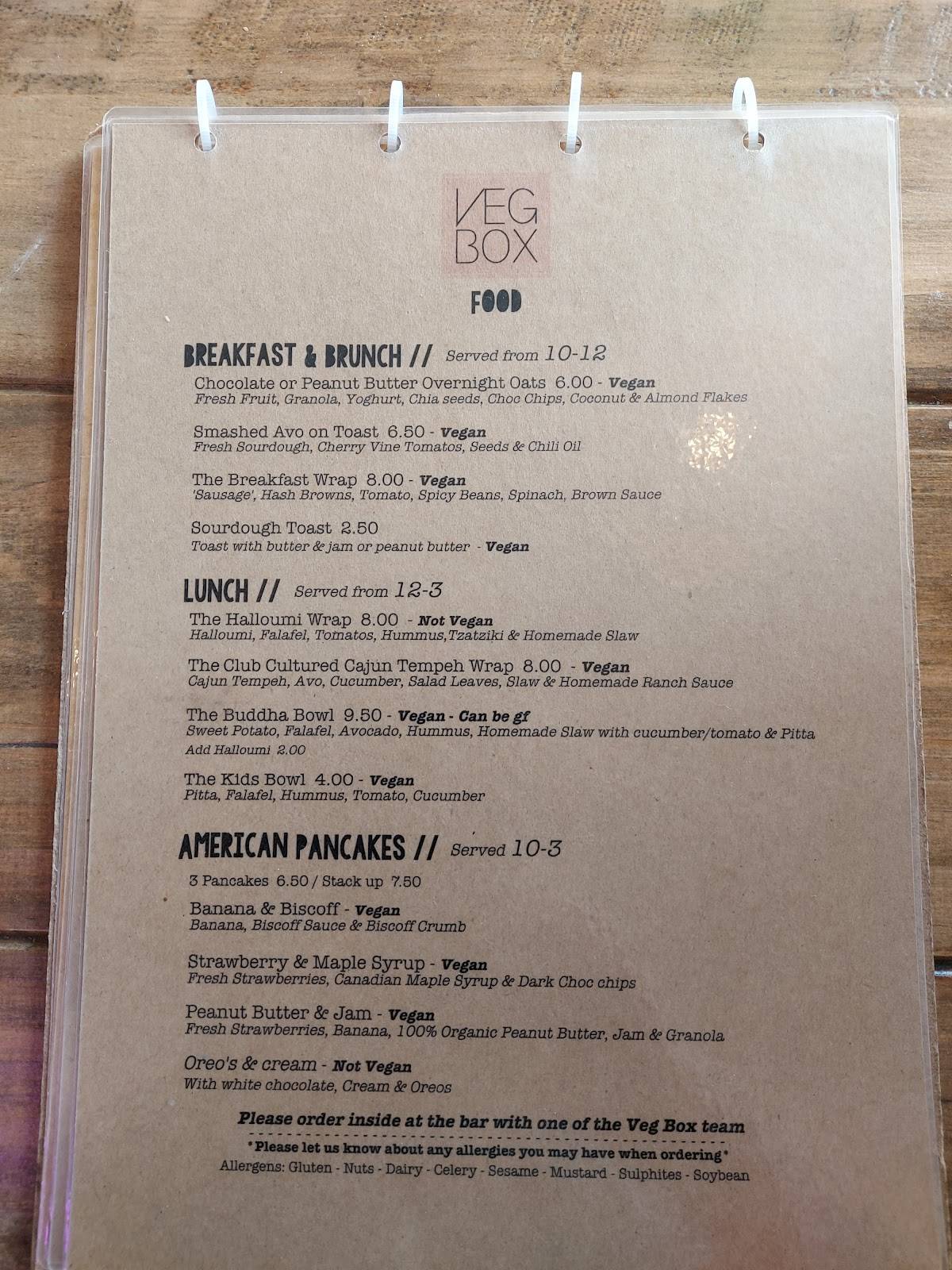 Menu at VEG BOX cafe, Exeter