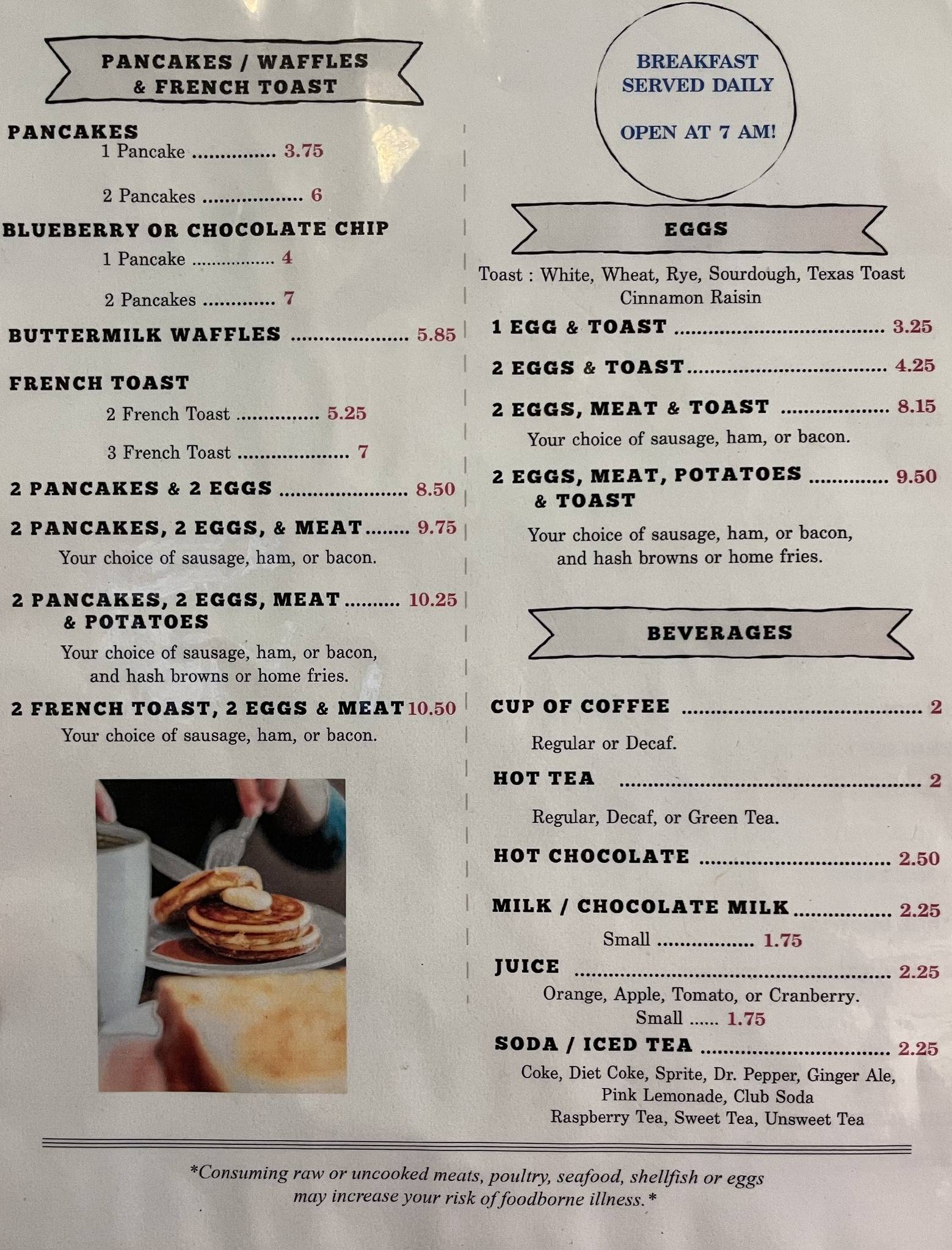 Menu at VFW Post 5642 restaurant, Montrose