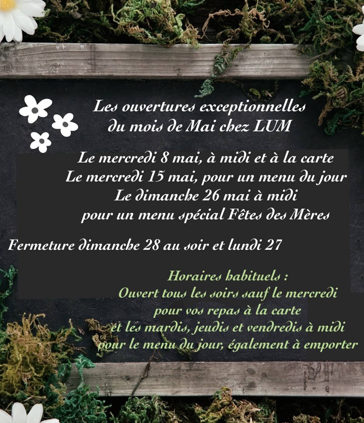 Menu au LUM table / cave / épicerie restaurant, Vaison-la-Romaine