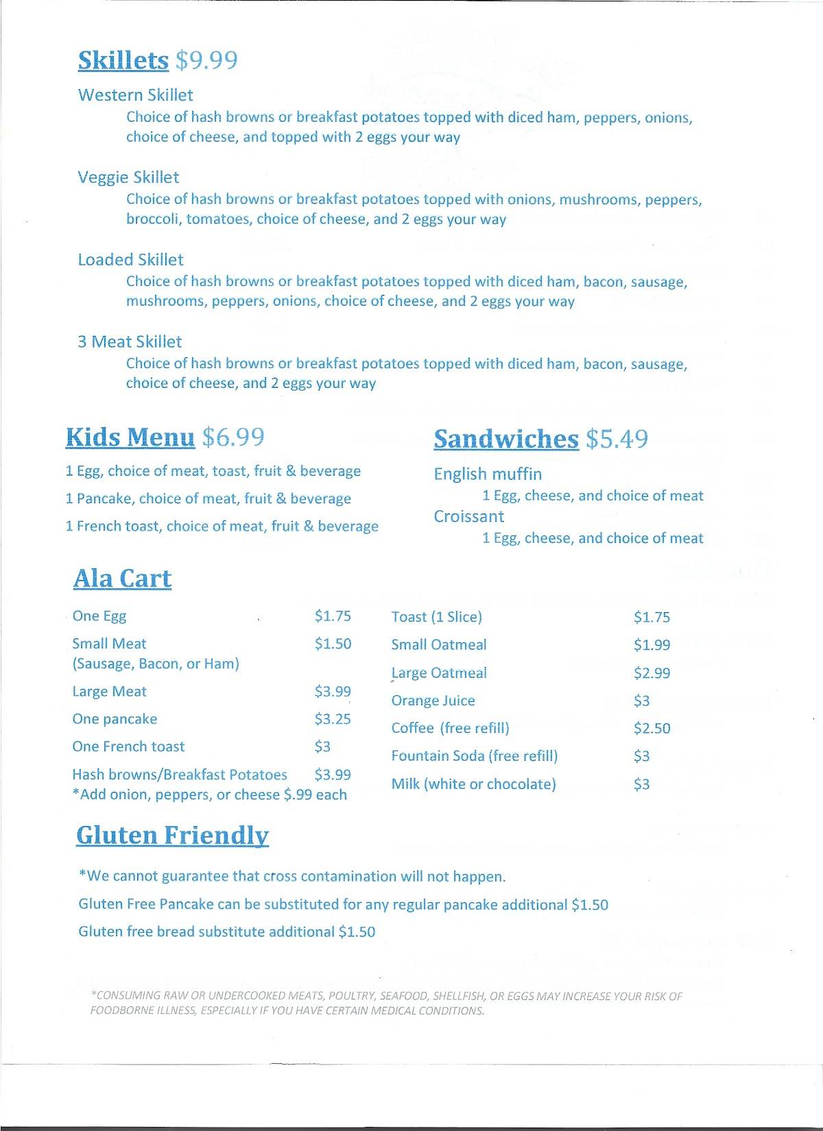 Menu at Valley Restaurant and Catering, Volga