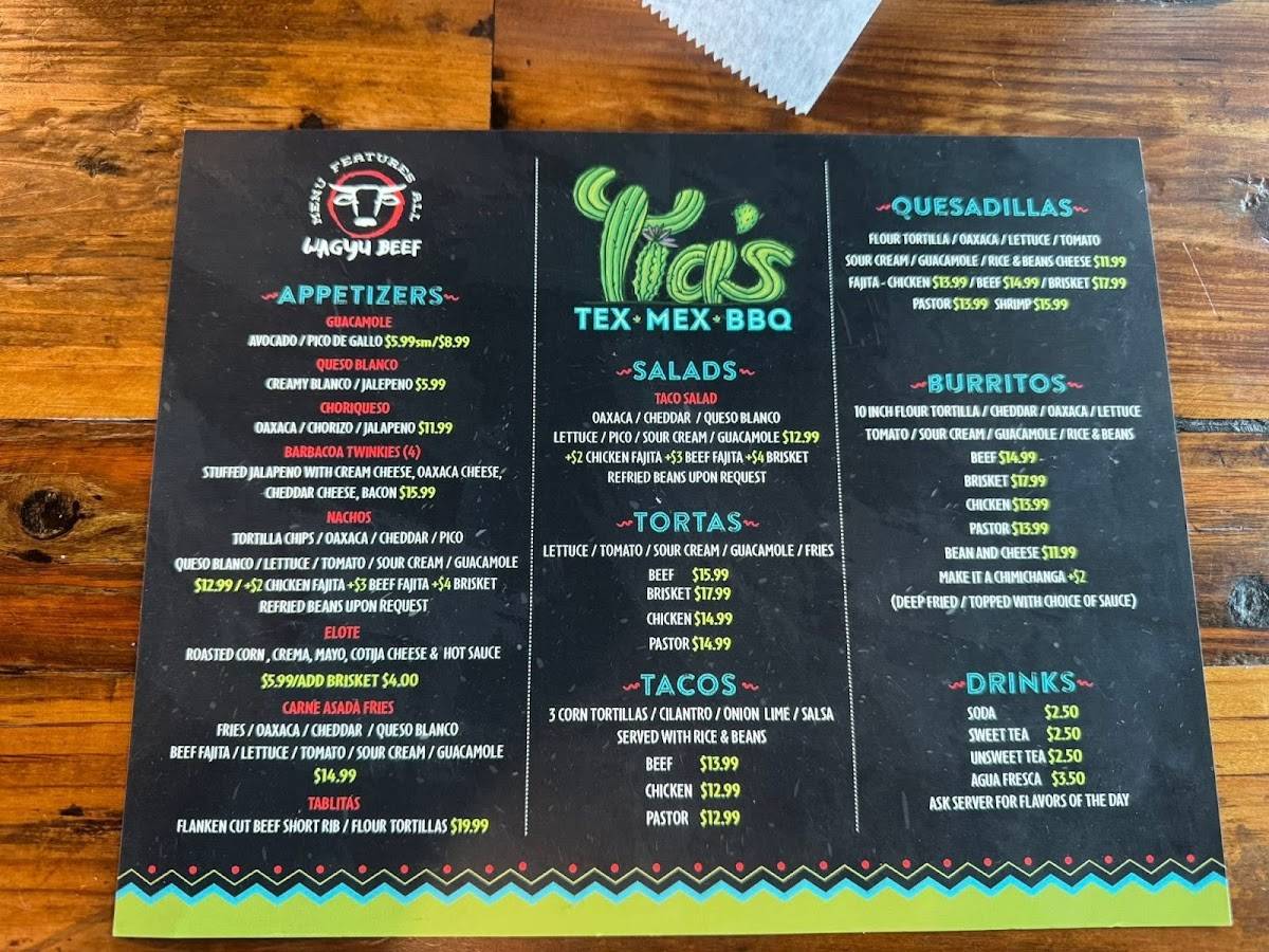 Menu at Tia’s Tex-Mex restaurant, Valley View