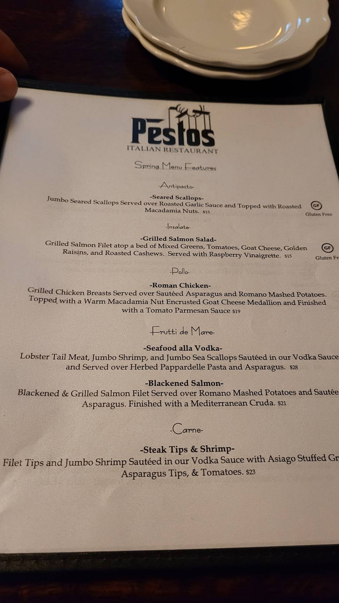 Menu at Pesto's Italian Restaurant, Valparaiso