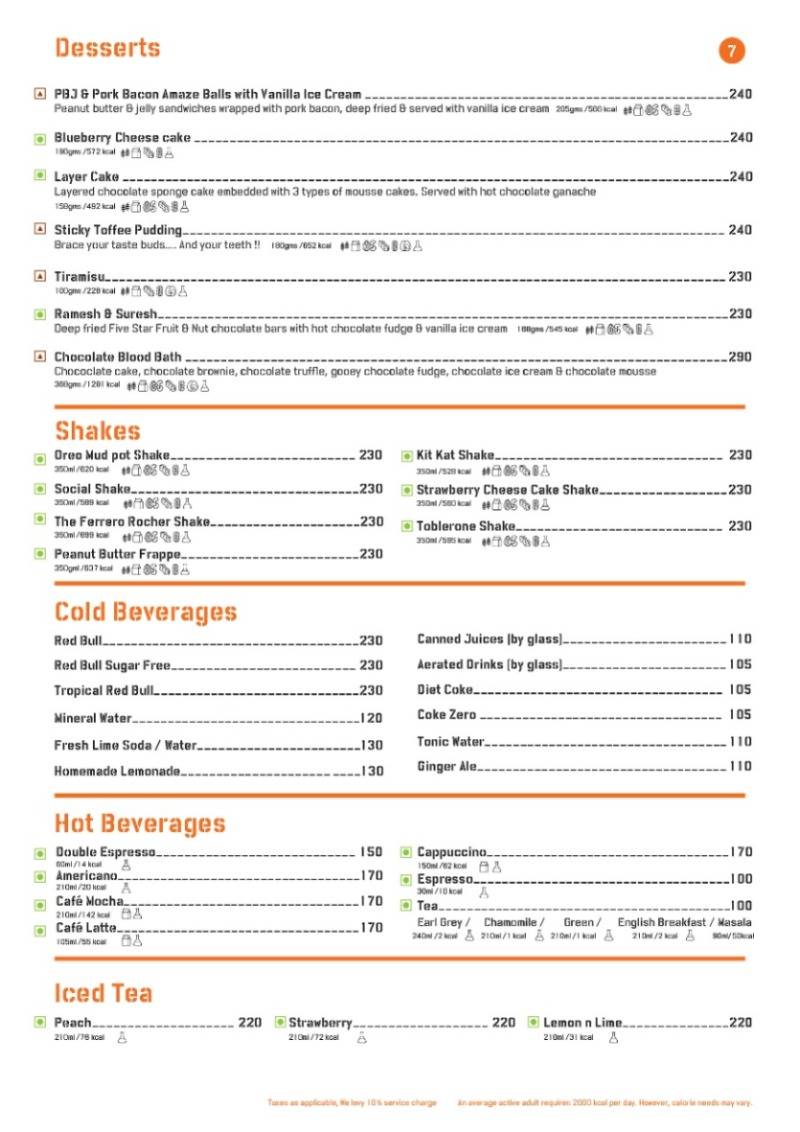 Menu at Vashi SOCIAL, Navi Mumbai