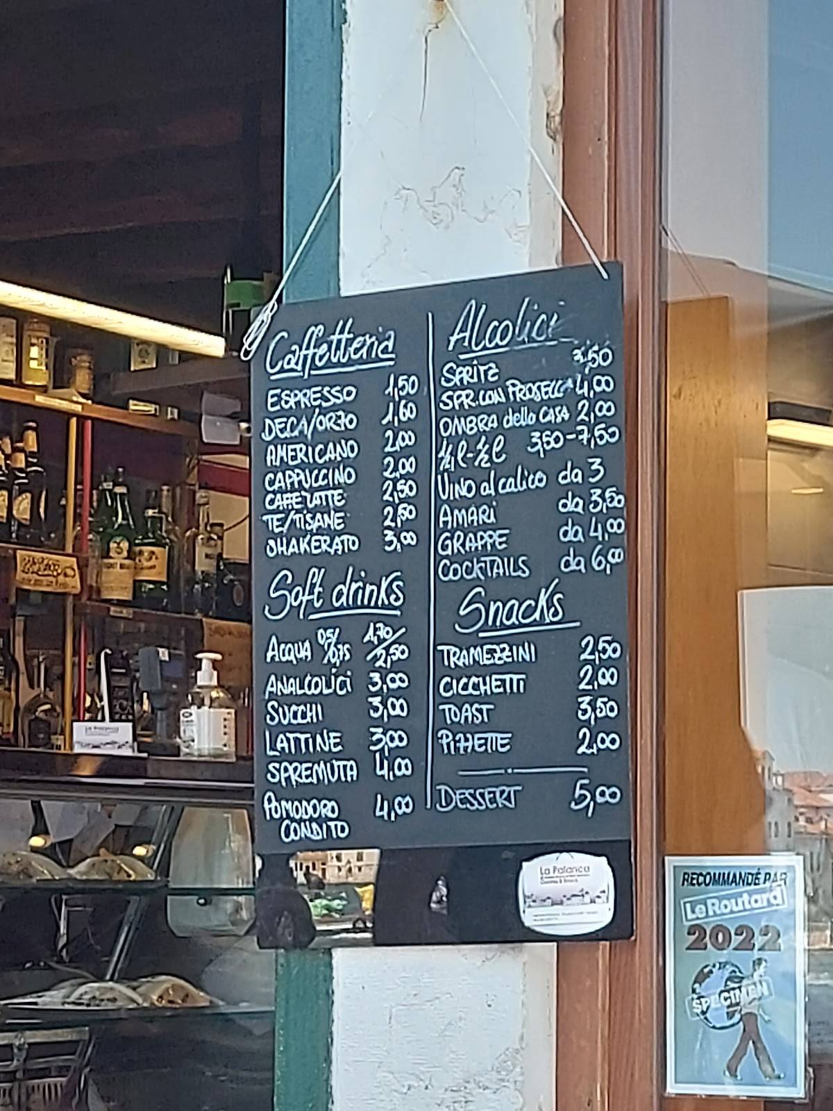 Menu at La Palanca cafe, Venice