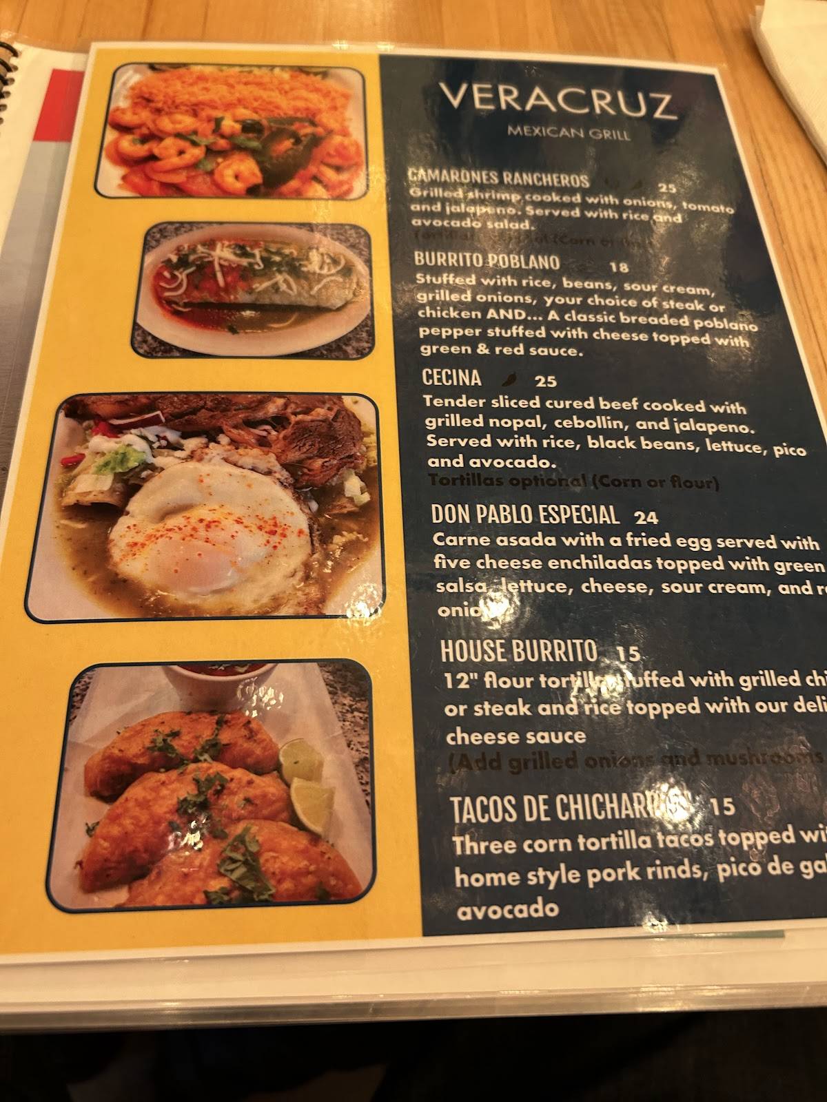 Menu at Veracruz Mexican Grill restaurant, Cincinnati
