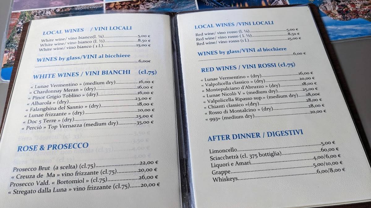 Menu au Il Pirata delle 5 Terre café, Vernazza, Via Gavino