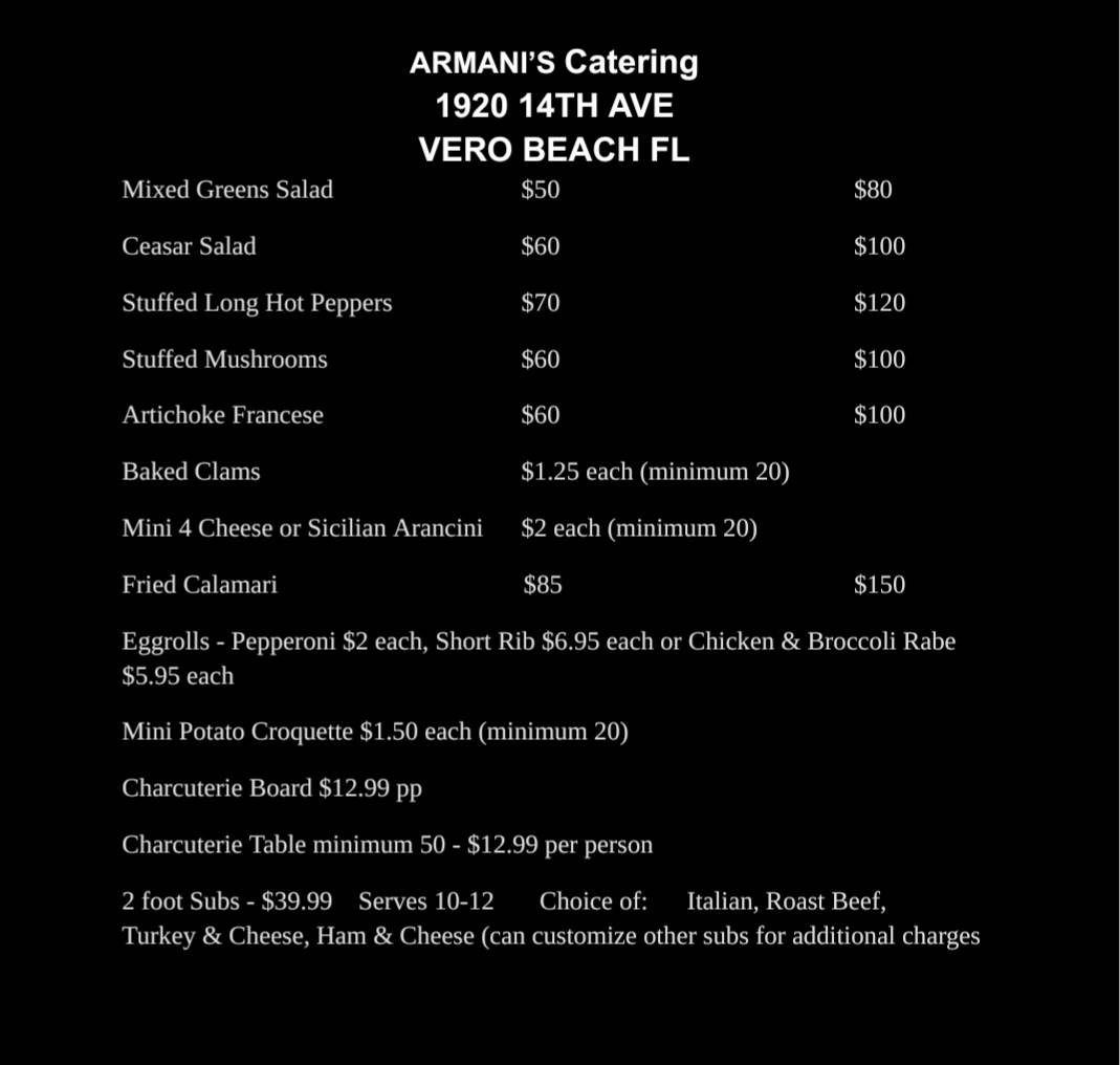 Menu at Armani's Cucina pub & bar, Vero Beach