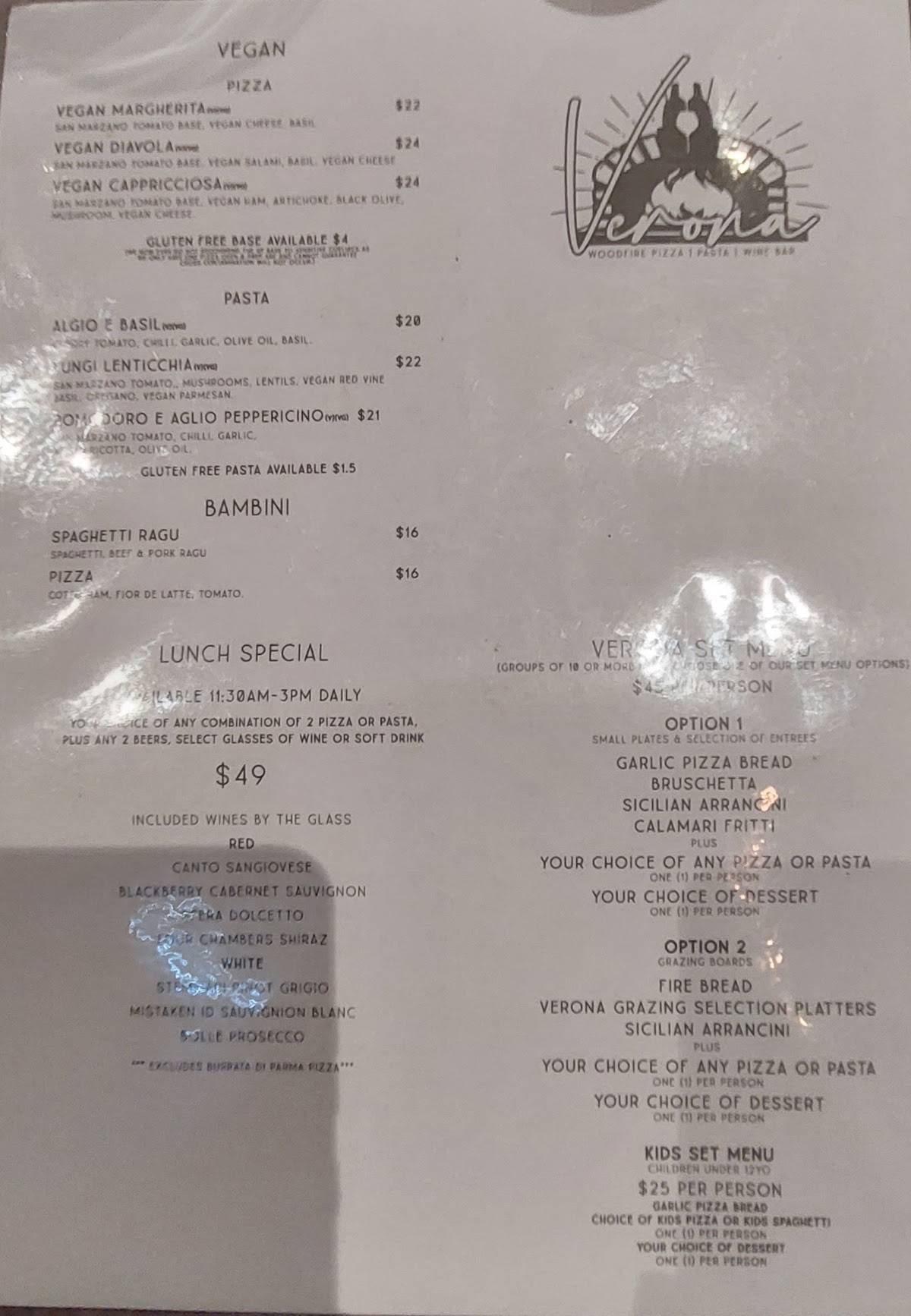 Menu at Verona Fresh Italian restaurant, Birtinya
