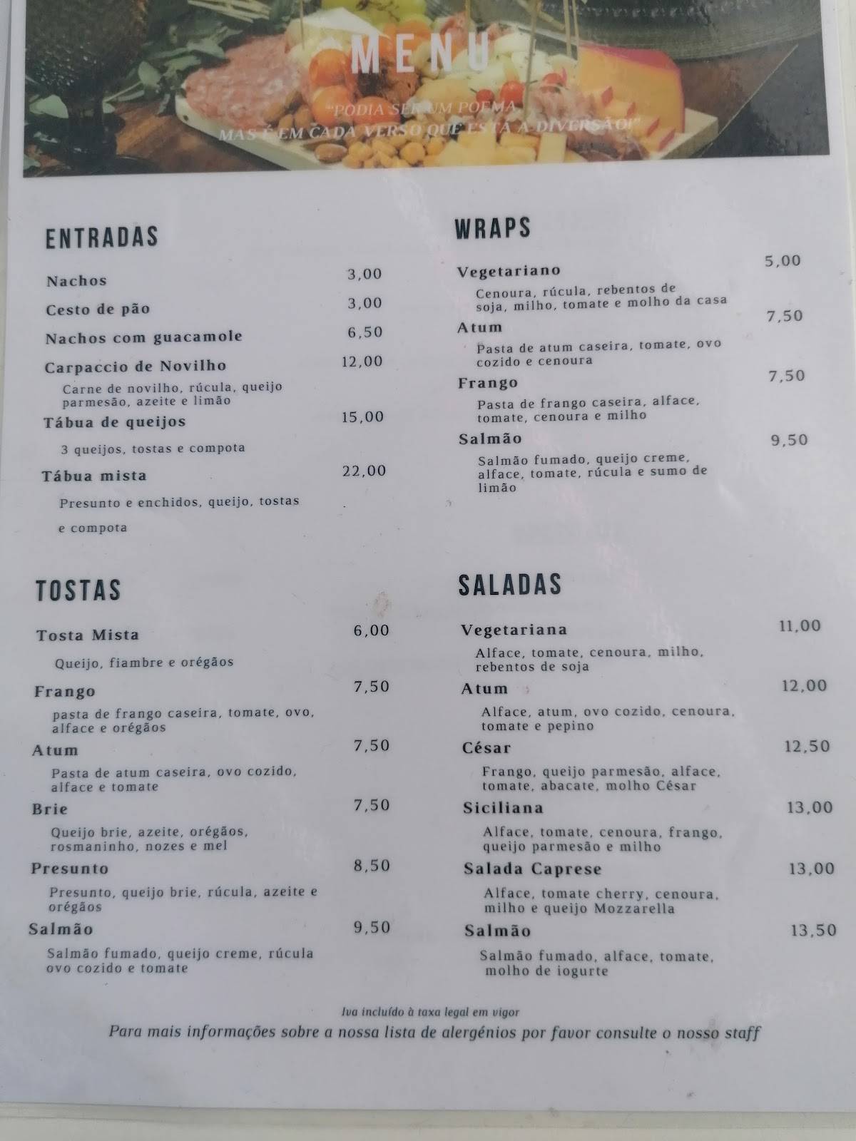 Menu em Verso Rooftop pub & Bar, Oeiras