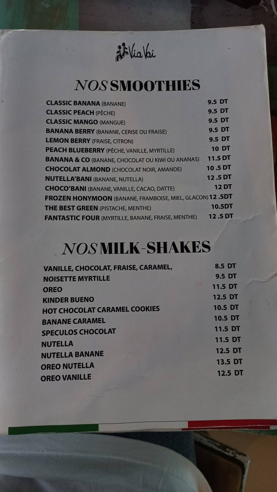 Menu au Via Vai restaurant, Ariana, V578+6C8