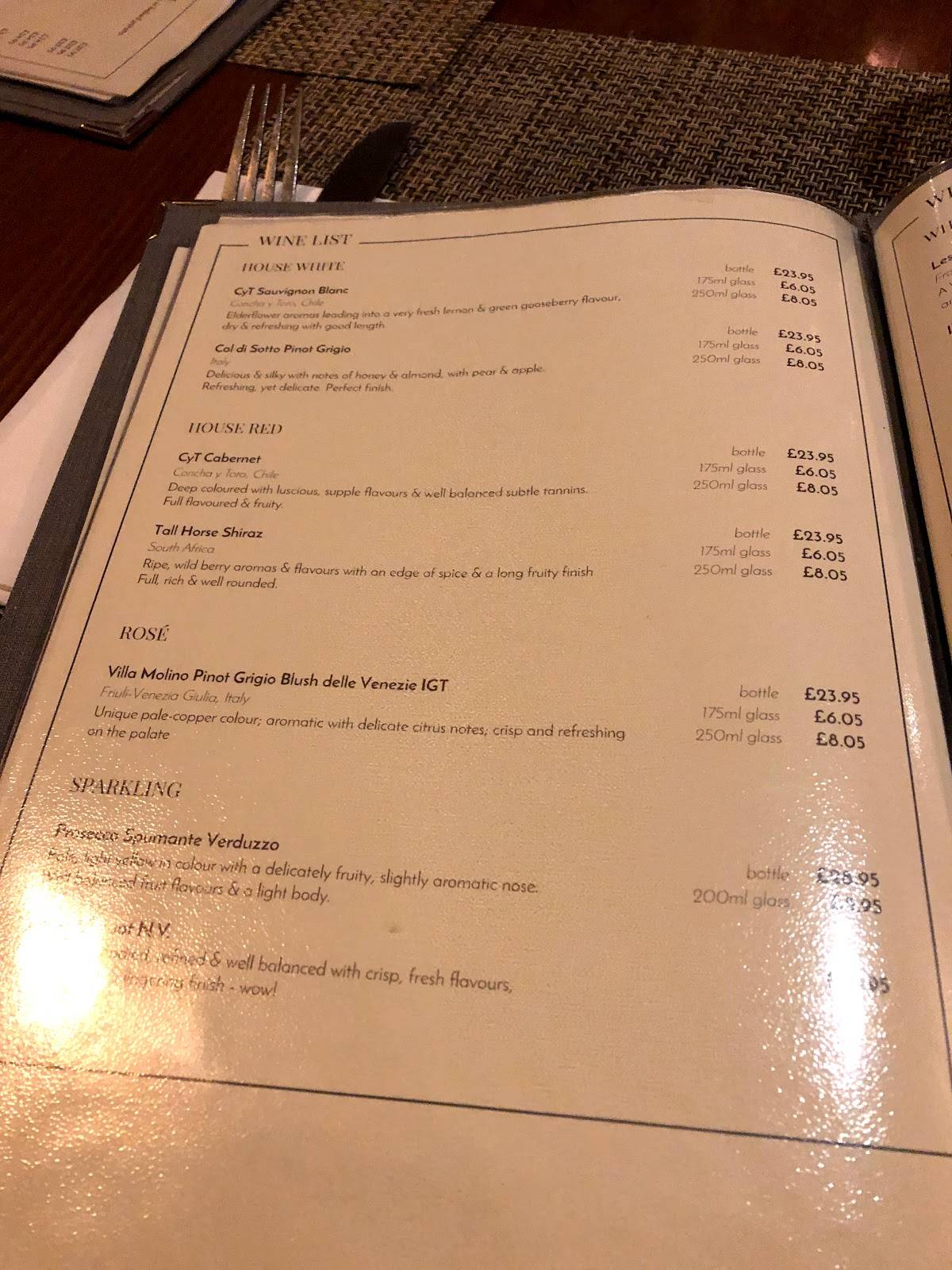Menu at Victoria's Restaurant, Pitlochry
