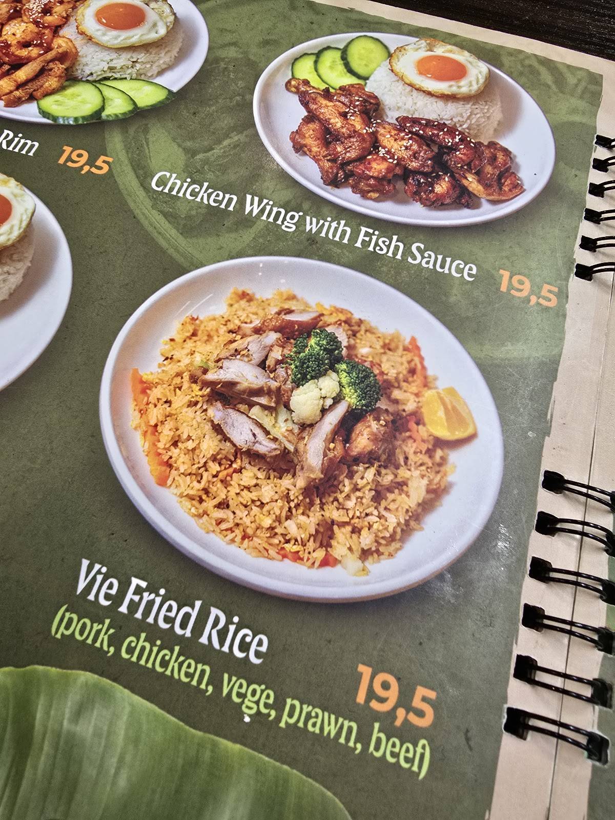 Menu at Vie Coffee and Vietnamese Street Food restaurant, Auckland