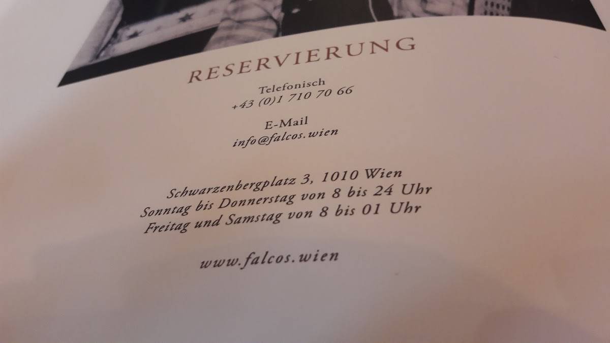 Speisekarte von Falco's Restaurant - Bar - Club, Wien