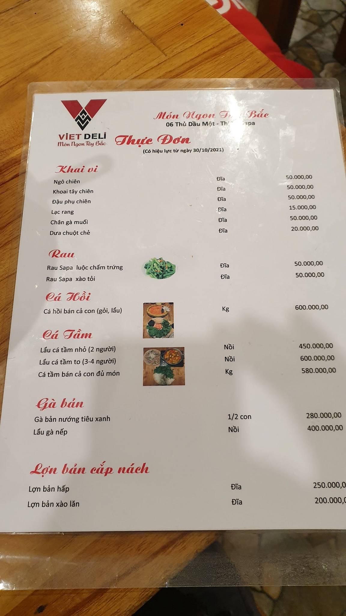 Menu at Viet Deli - Món Ngon Tây Bắc restaurant, Lao Cai, 06 Thủ Dầu Một