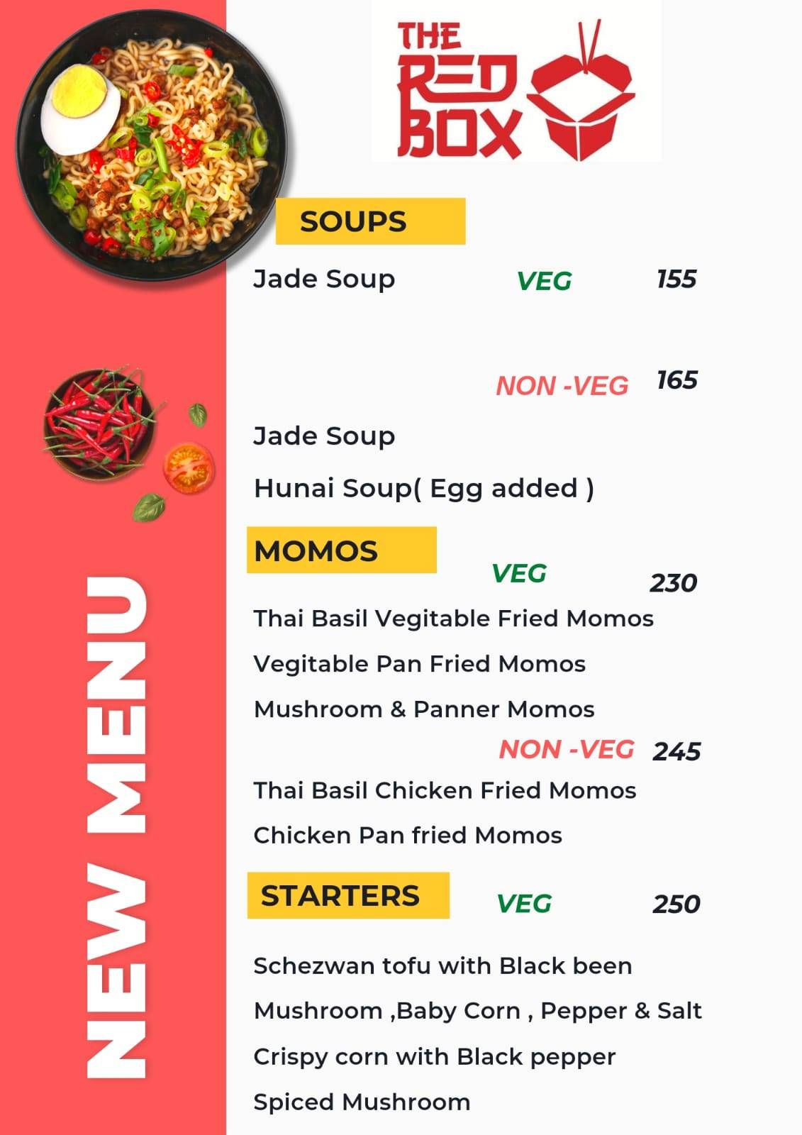 Menu at The Red Box, Vijayawada