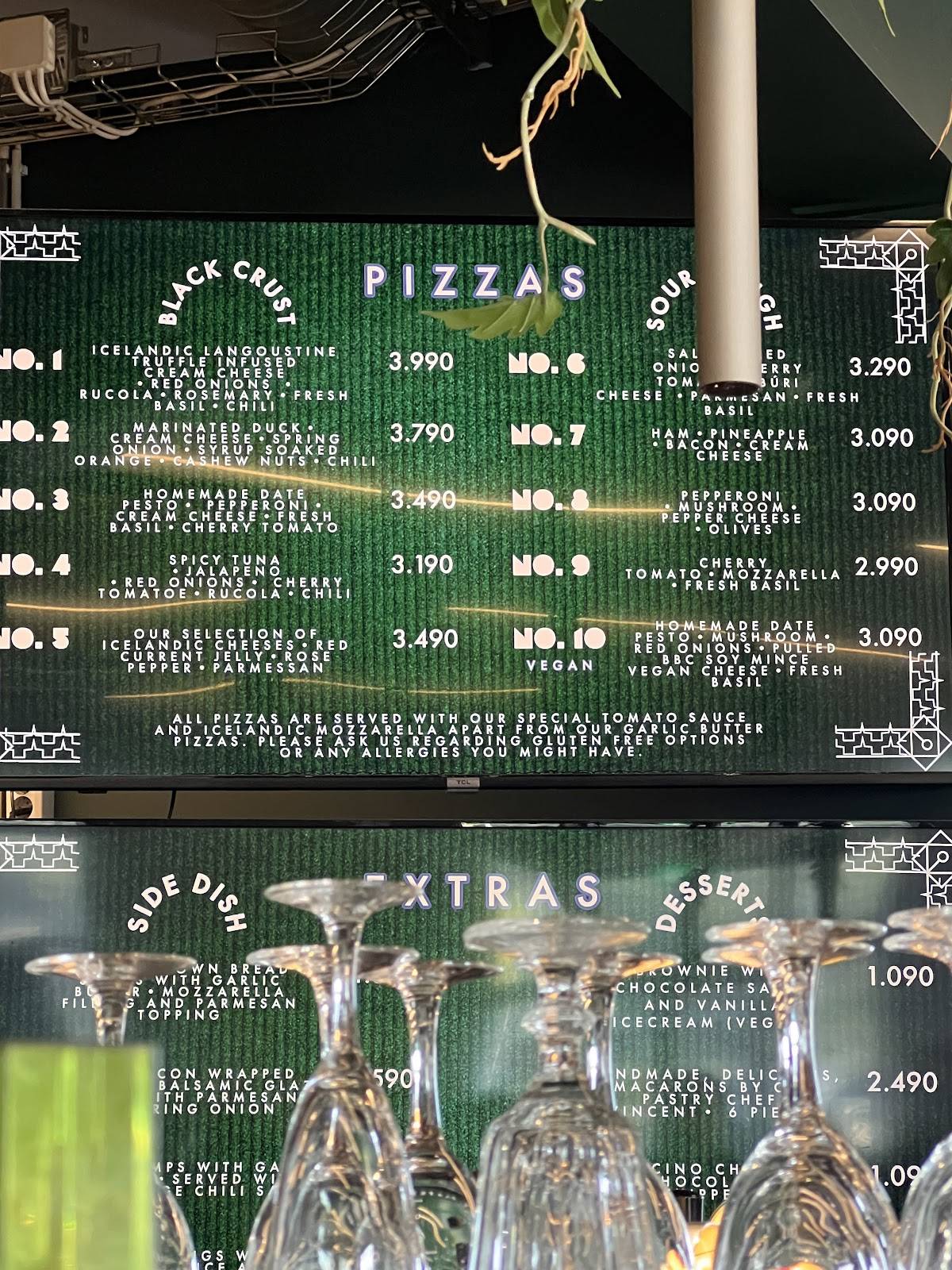 Menu at Black Crust Pizzeria, Vik