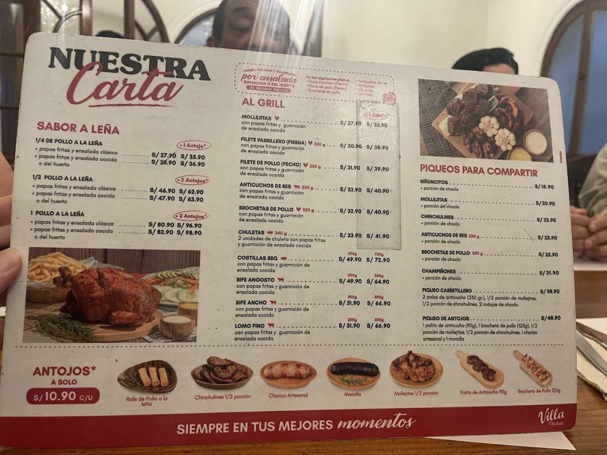 Carta del restaurante Villa Chicken, Lince, Av. Arequipa 2399