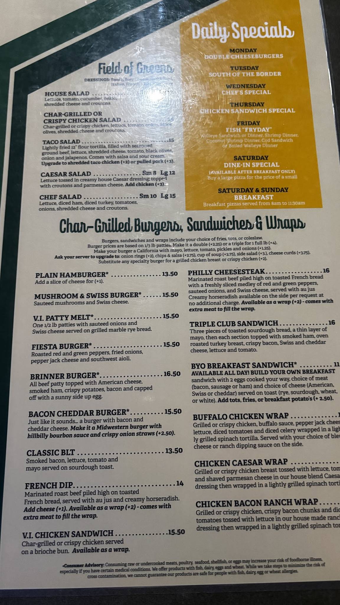 Menu at Village Inn Sports Bar, Grill & Pizzeria, Hudson