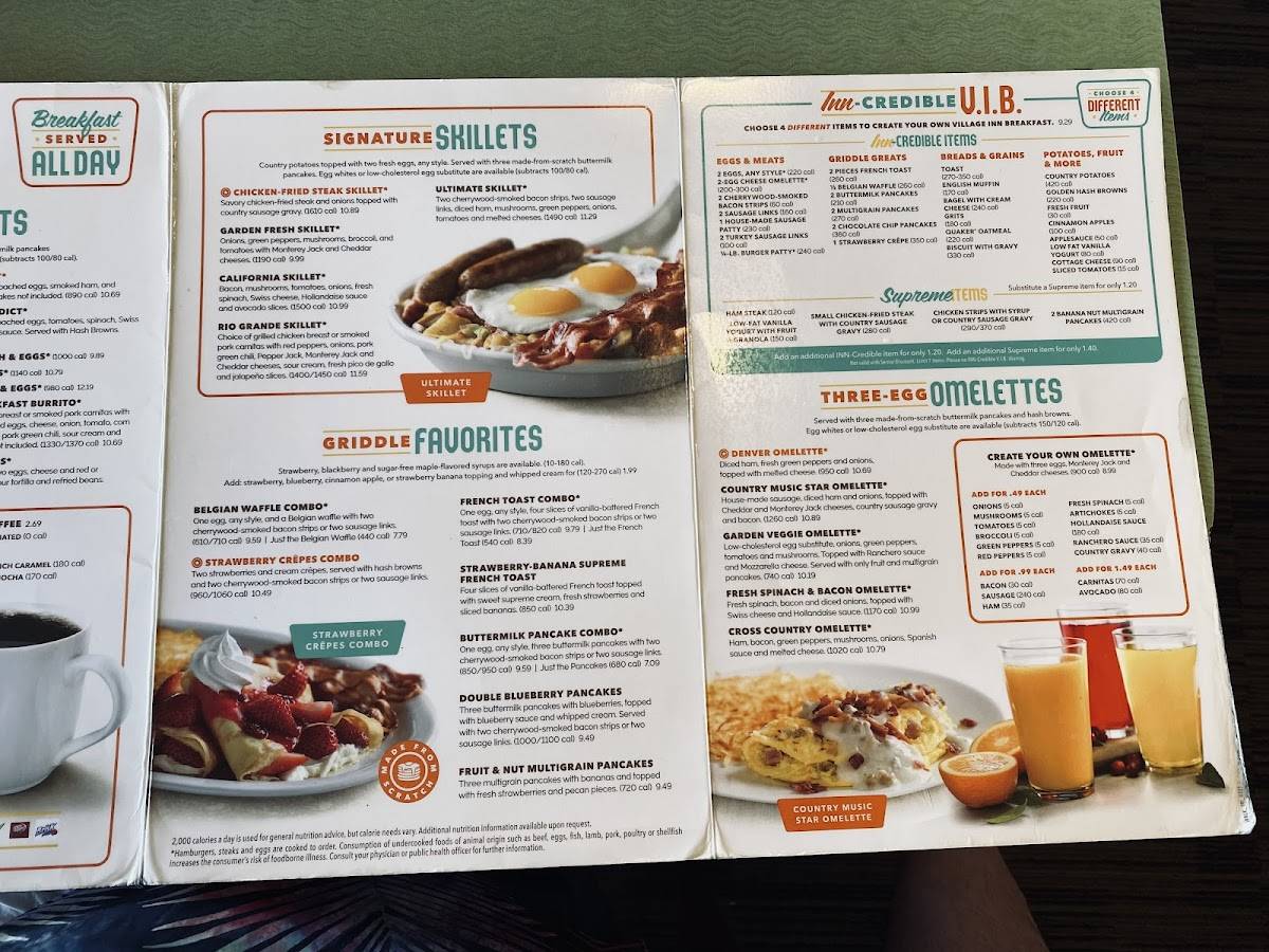 Menu at Village Inn restaurant, Titusville