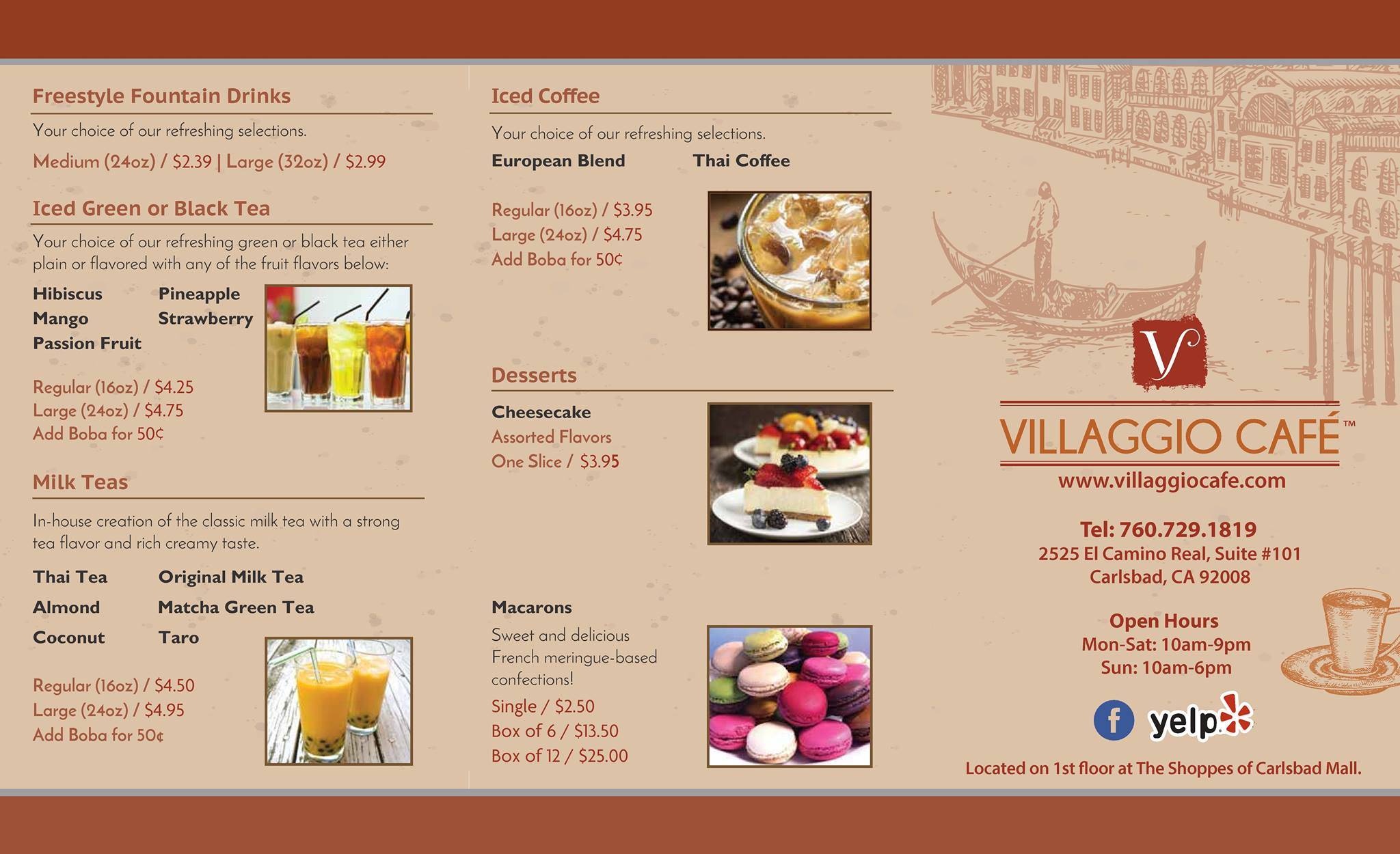 Menu at Villaggio Cafe, Carlsbad