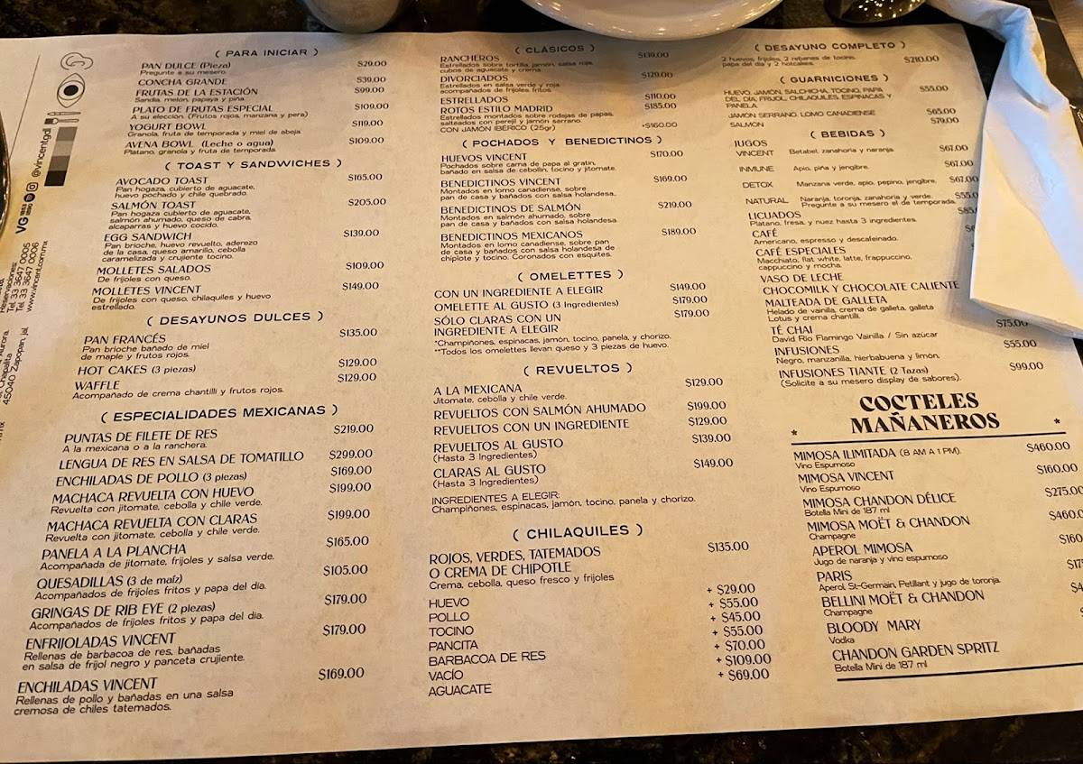 Carta del restaurante Vincent By Vango, Zapopan, Blvrd Puerta del ...