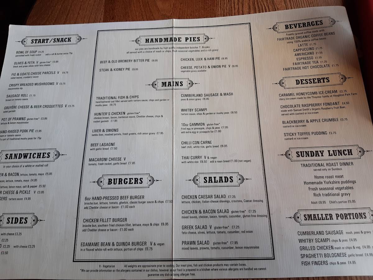 Menu at Vine Inn pub & bar, Dunham Massey