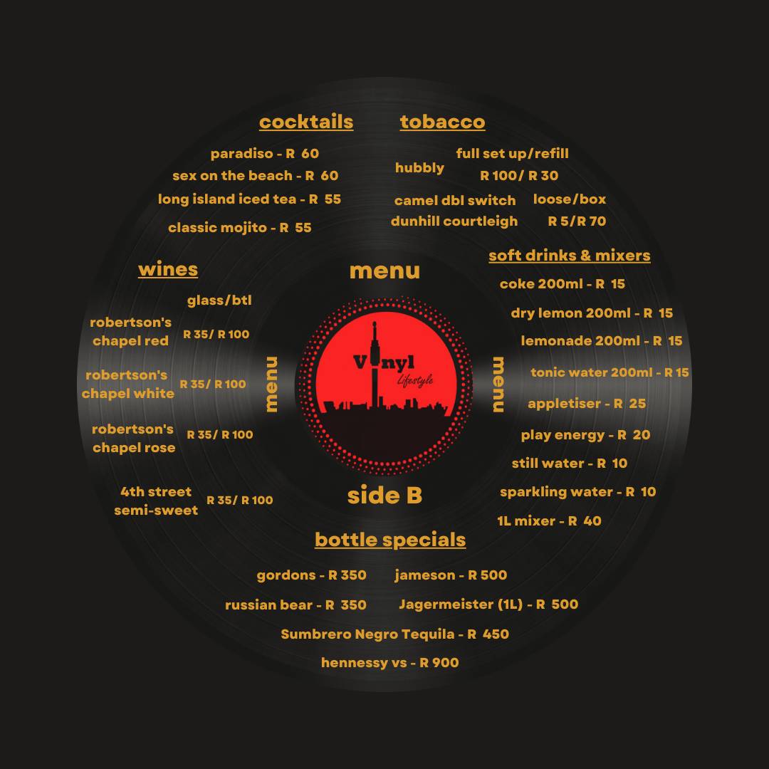 Speisekarte von Vinyl Lifestyle Record Bar, Johannesburg