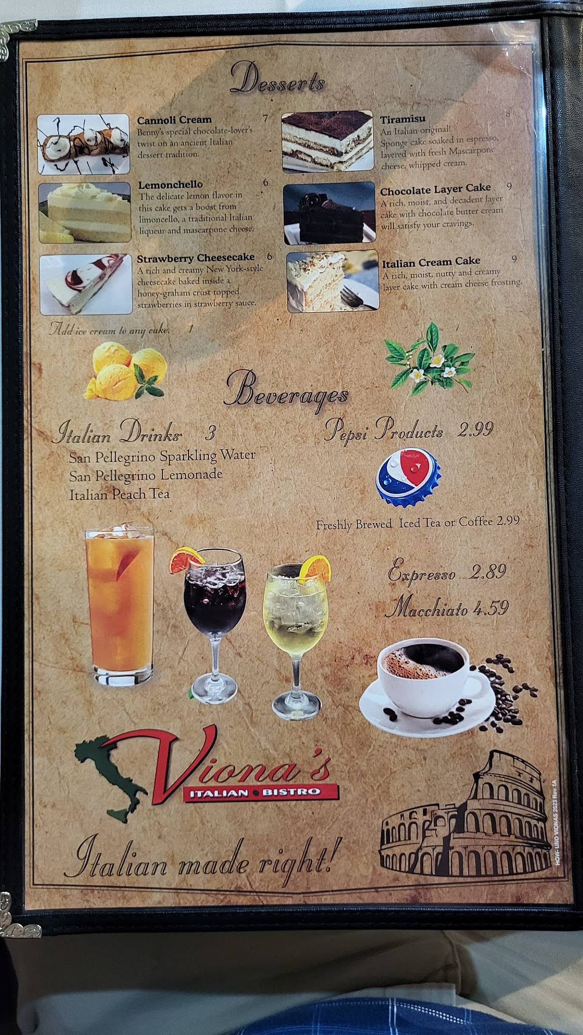 Menu at Viona’s Italian Bistro restaurant, Overland Park