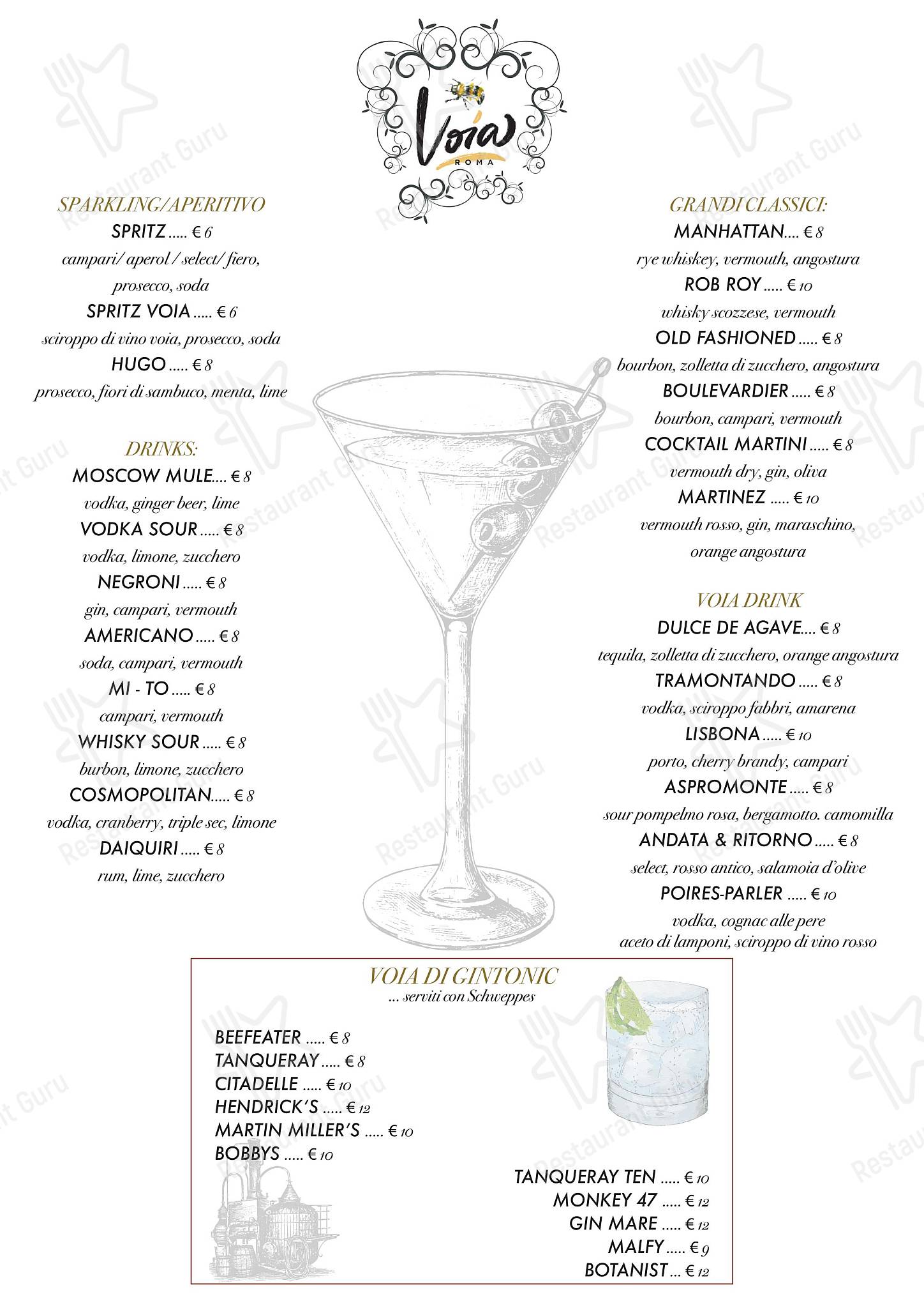 Menu da Voia food, wine & Cocktail bar, Roma