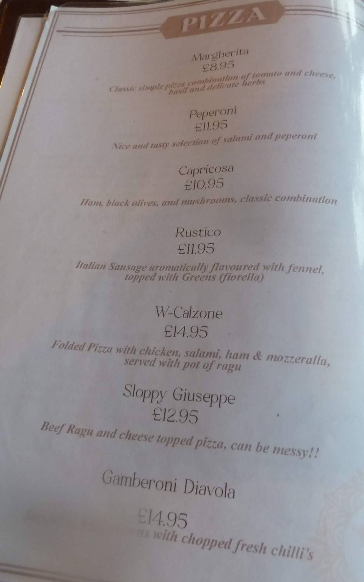 Menu at W- Italian restaurant, Rotherham